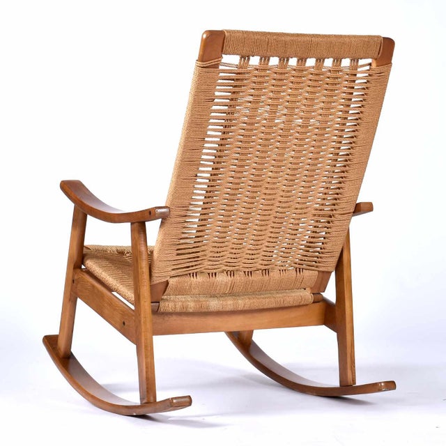Mid-Century Modern Danish Modern Hans Wegner Style Woven Rope Rocking ...