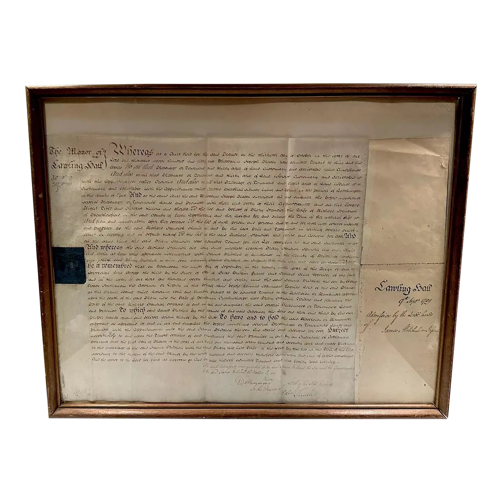 18th Century Framed English Indenture Document, 1709 | Chairish