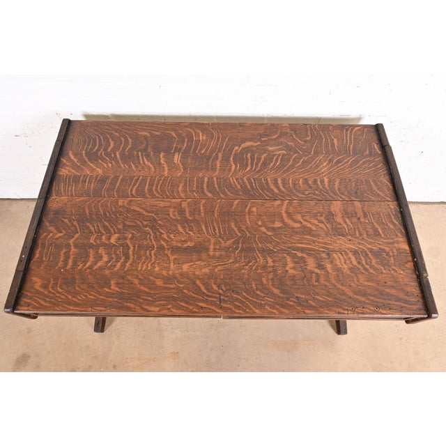 Limbert Style Antique Mission Tiger Oak Arts & Crafts Trestle Library ...