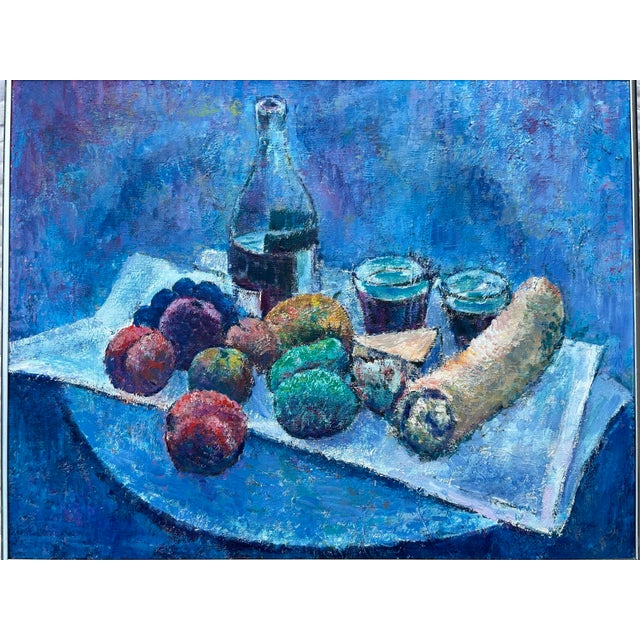 1960’s Vintage Abstract Impressionist Still Life in Blue | Chairish