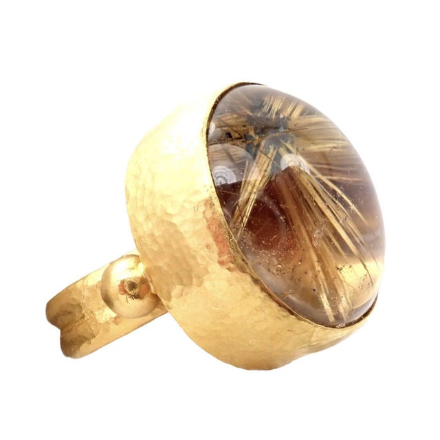 Gurhan Hammered 24k Gold Rutilated Quartz Ring sz 6 | Chairish