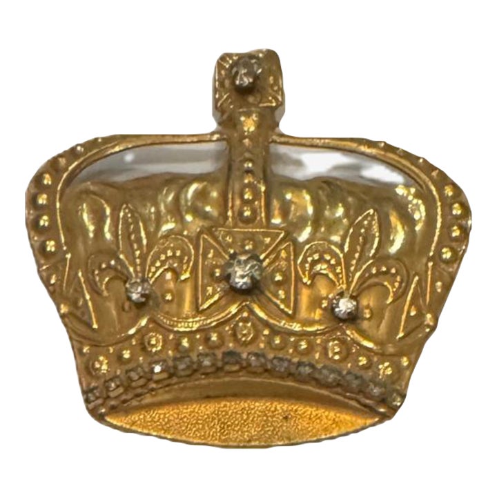Signed Miriam Haskell Mid-Century Crown Brooch in Gold-Tone With ...
