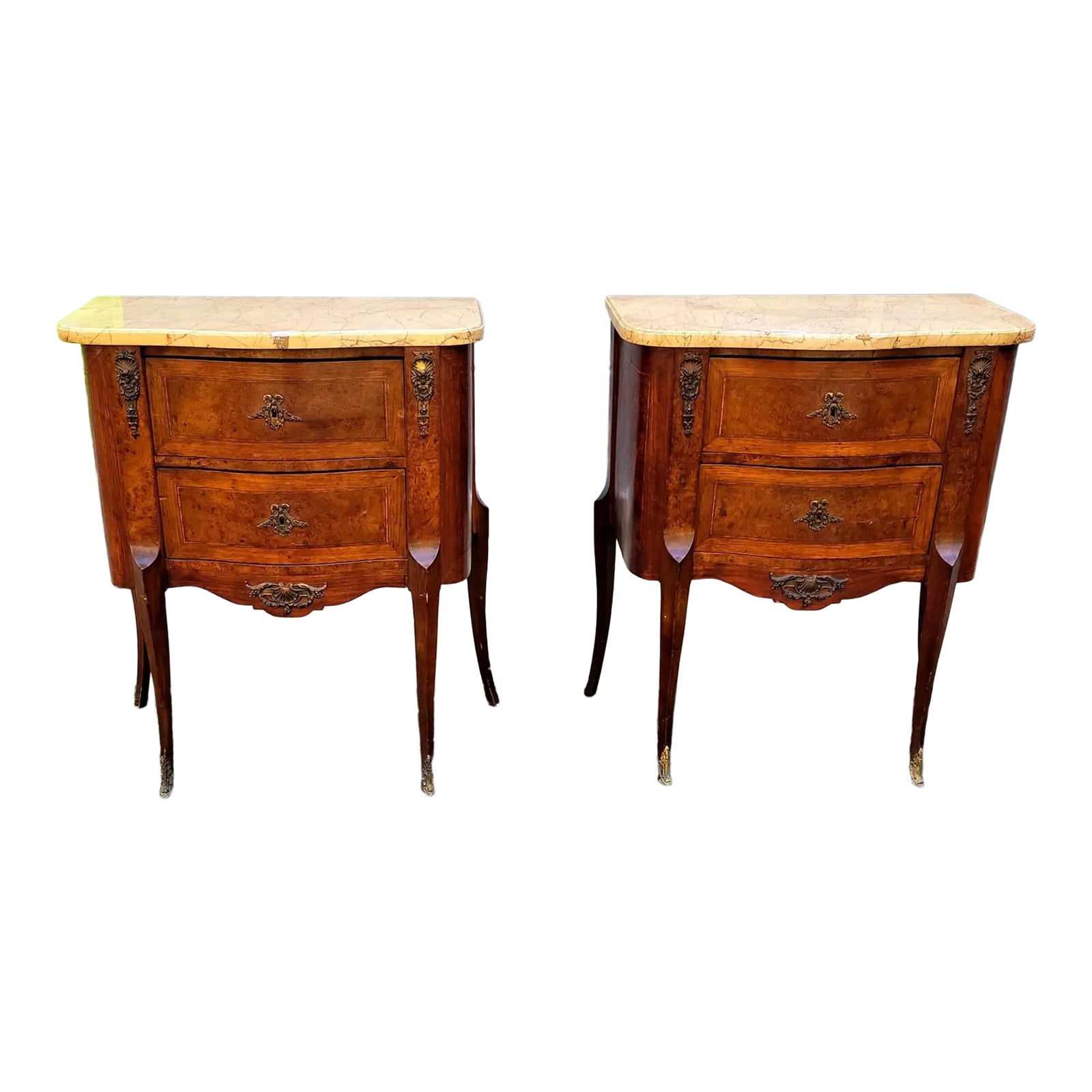 French Louis XI Style Burl Wood Serpentine Side Chest Commode With ...