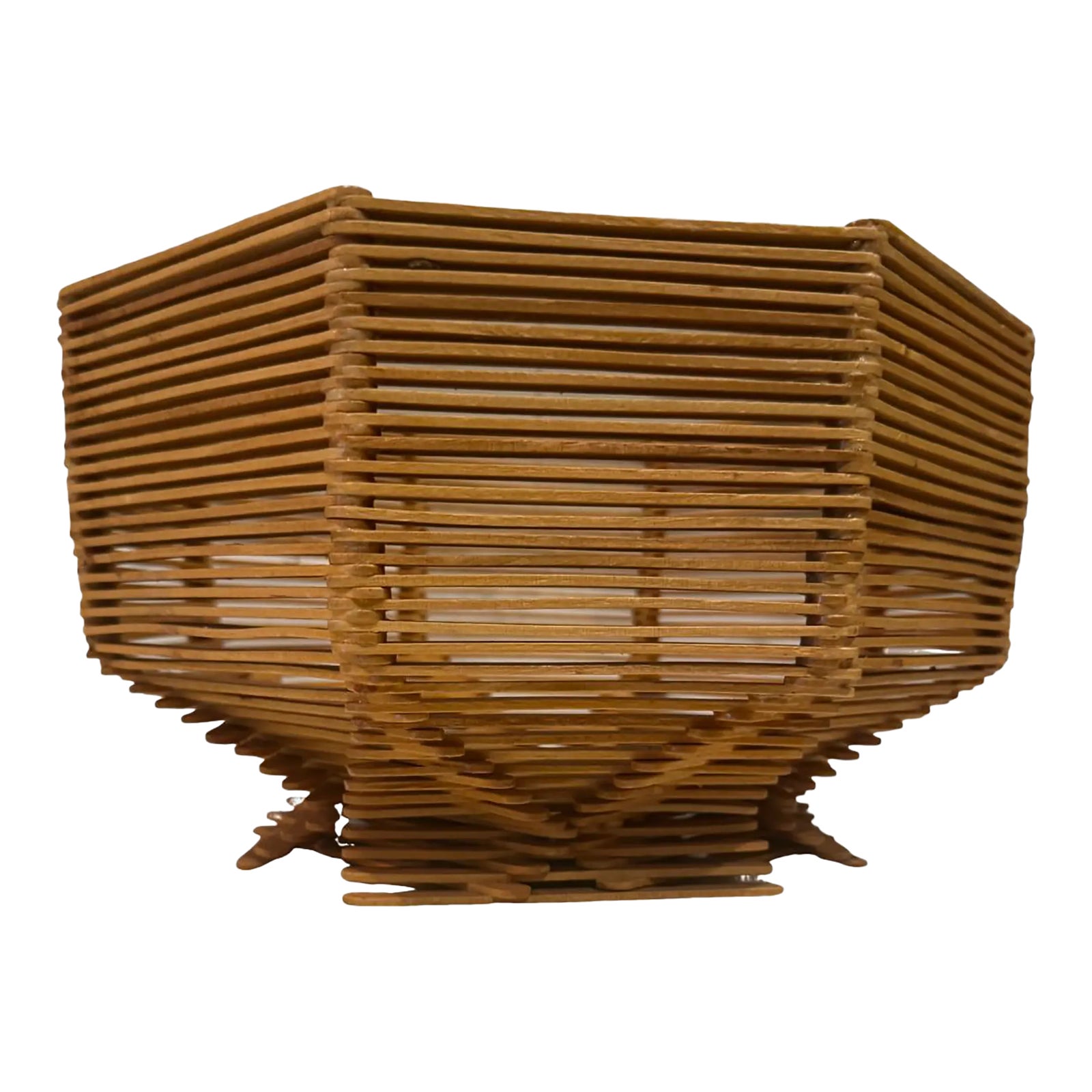 Vintage Tall Tramp Art Boho Popsicle Stick Bowl | Chairish