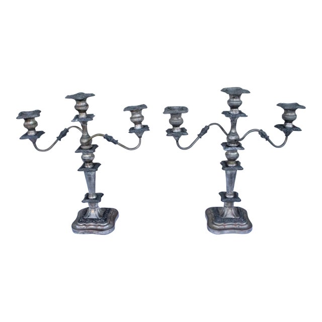 Antique Pair of English Regency Silver on Copper Candle Holders, 19th ...