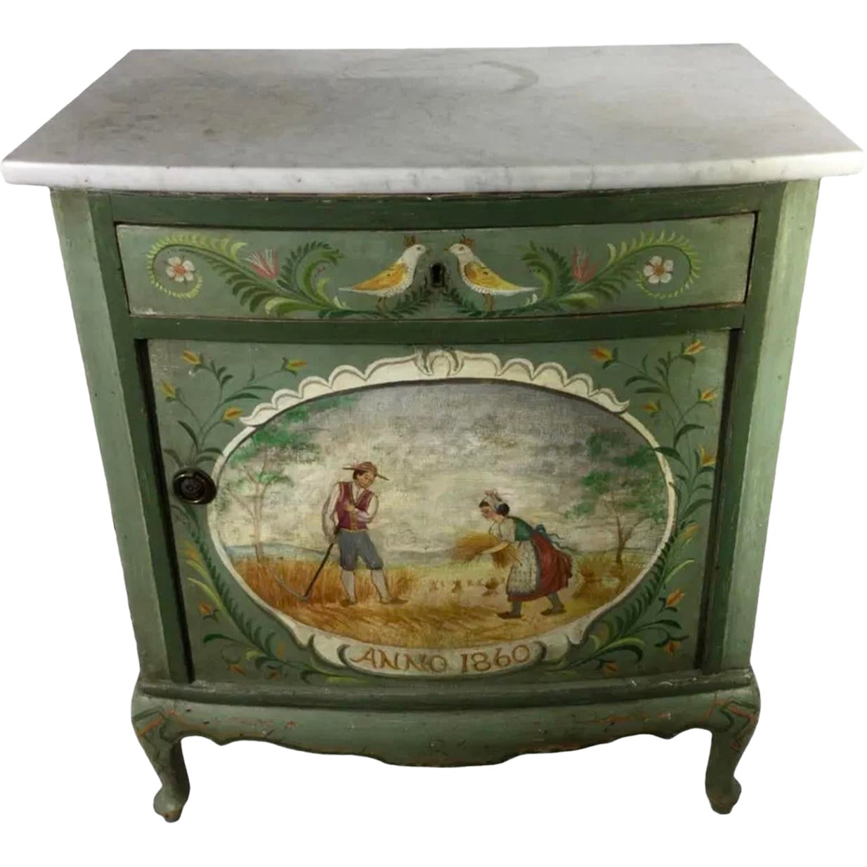 Antique Hand Painted Dutch Commode Side Table Cabinet C.1860 | Chairish