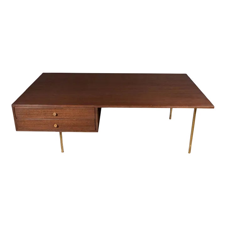 Mid Century Modern 2-Drawer Cocktail Table in Walnut and Brass by ...