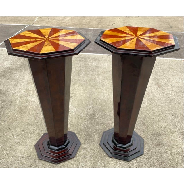 Vintage Art Deco Inlaid Wood Pedestals | Chairish