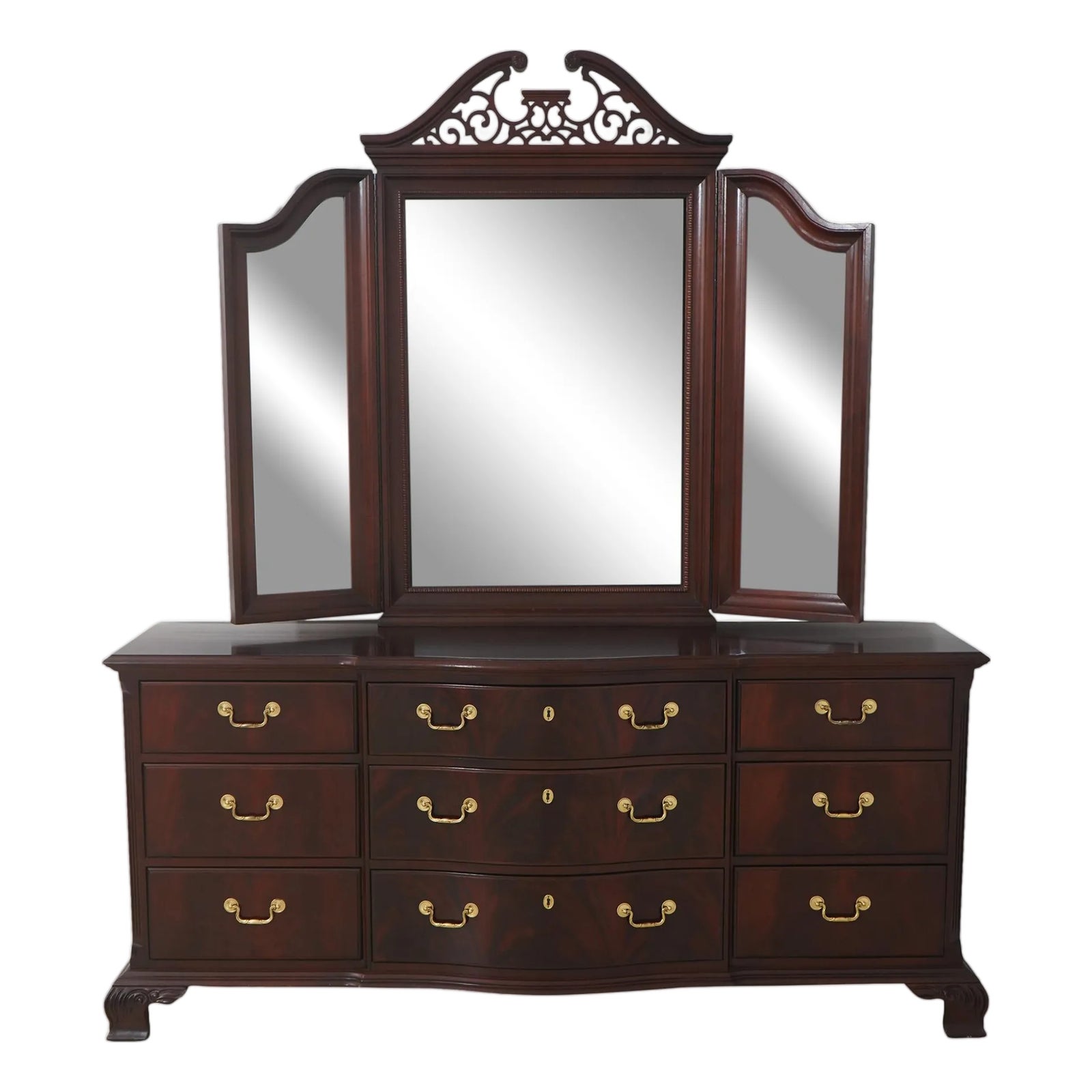 Thomasville Chippendale Style Mahogany Dresser W. Mirror | Chairish