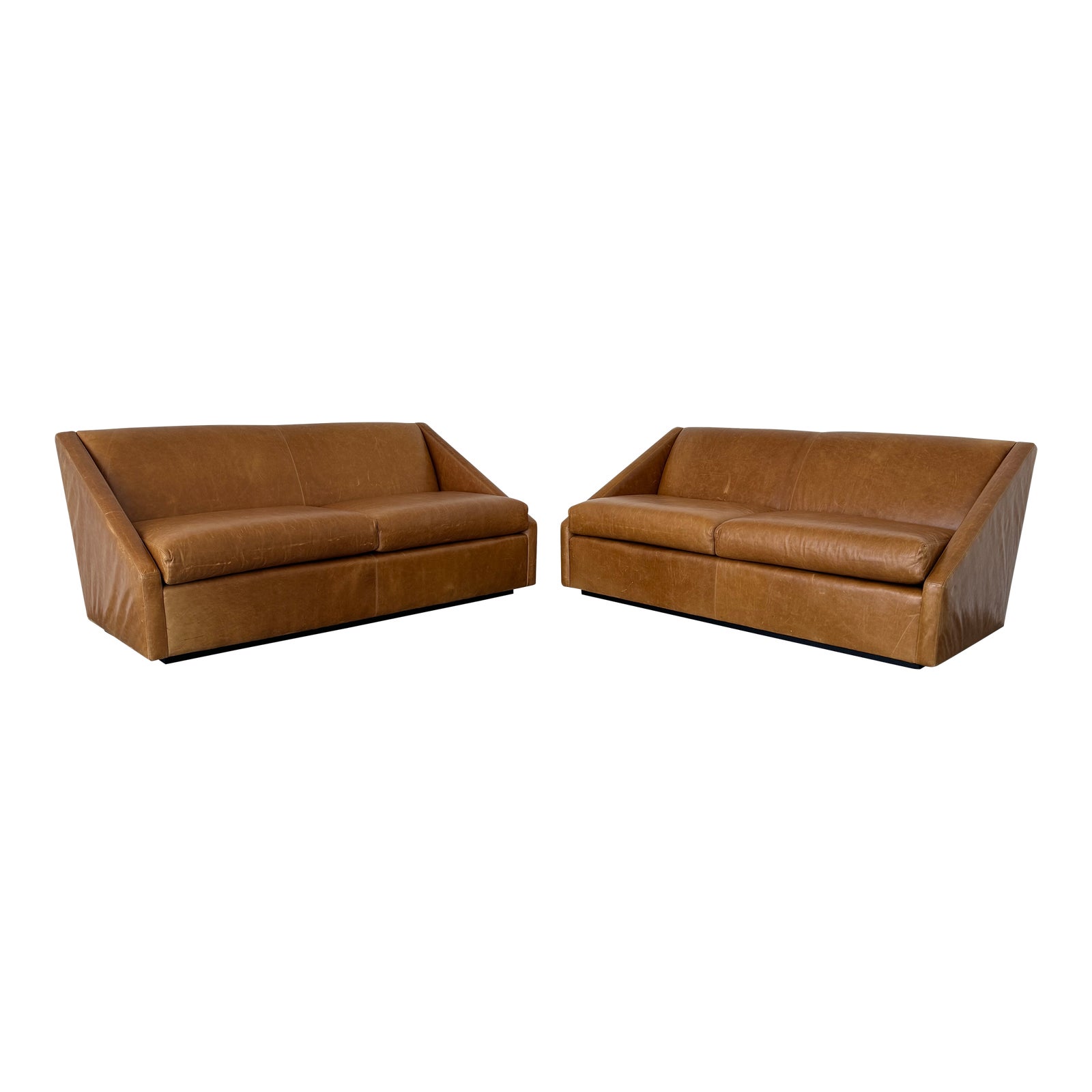 Restoration Hardware Renzo Leather Sofas - Set of 2 | Chairish