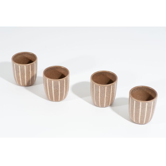 Jaru California Striped Brown and White Ceramic Decanter and Cups ...