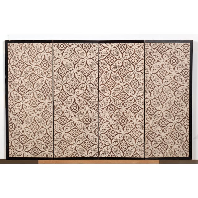 1970s Japanese 4-Panel Byobu Bamboo & White Flowers Hand Signed ...