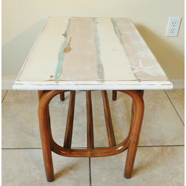 Late 20th Century Vintage Coastal Nautical Natural Rattan Seashell Side ...