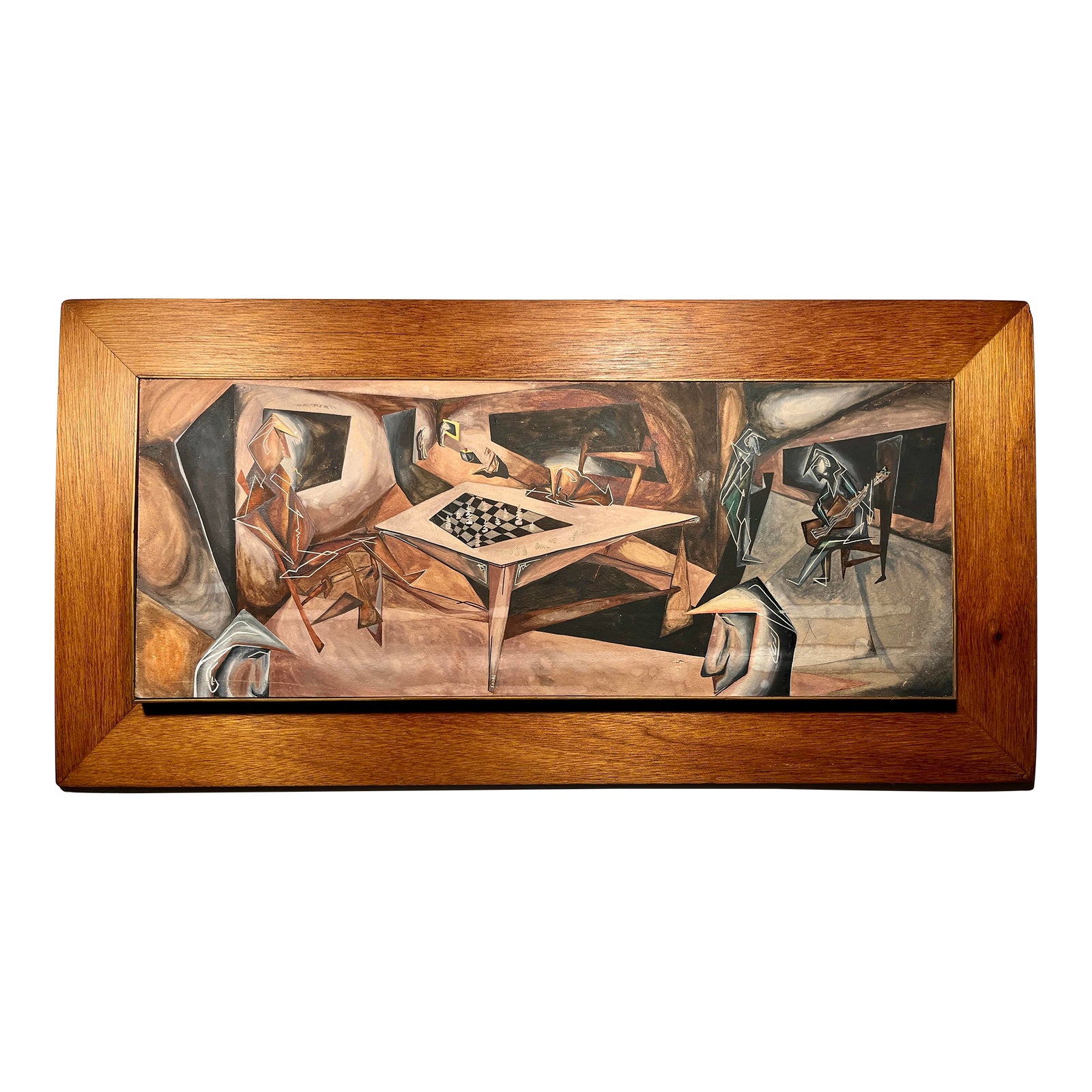 1959 Mid-Century Modern Cubist Guache-Tempera Painting on Cardboard by ...