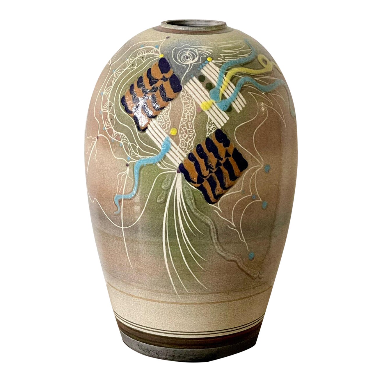 1980s Jamie Davis Studio Art Pottery Postmodern Raku Ceramic Vase ...