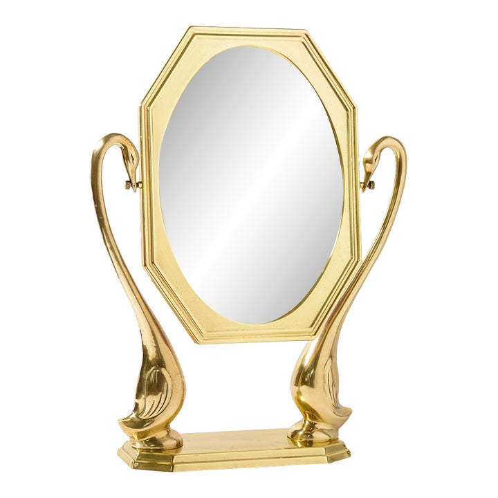Italian Brass Swan Swivel Dresser Table Mirror, Italy, | Chairish