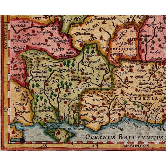 Gerard Mercator Southeastern England: A 17th Century Hand-Colored Map ...