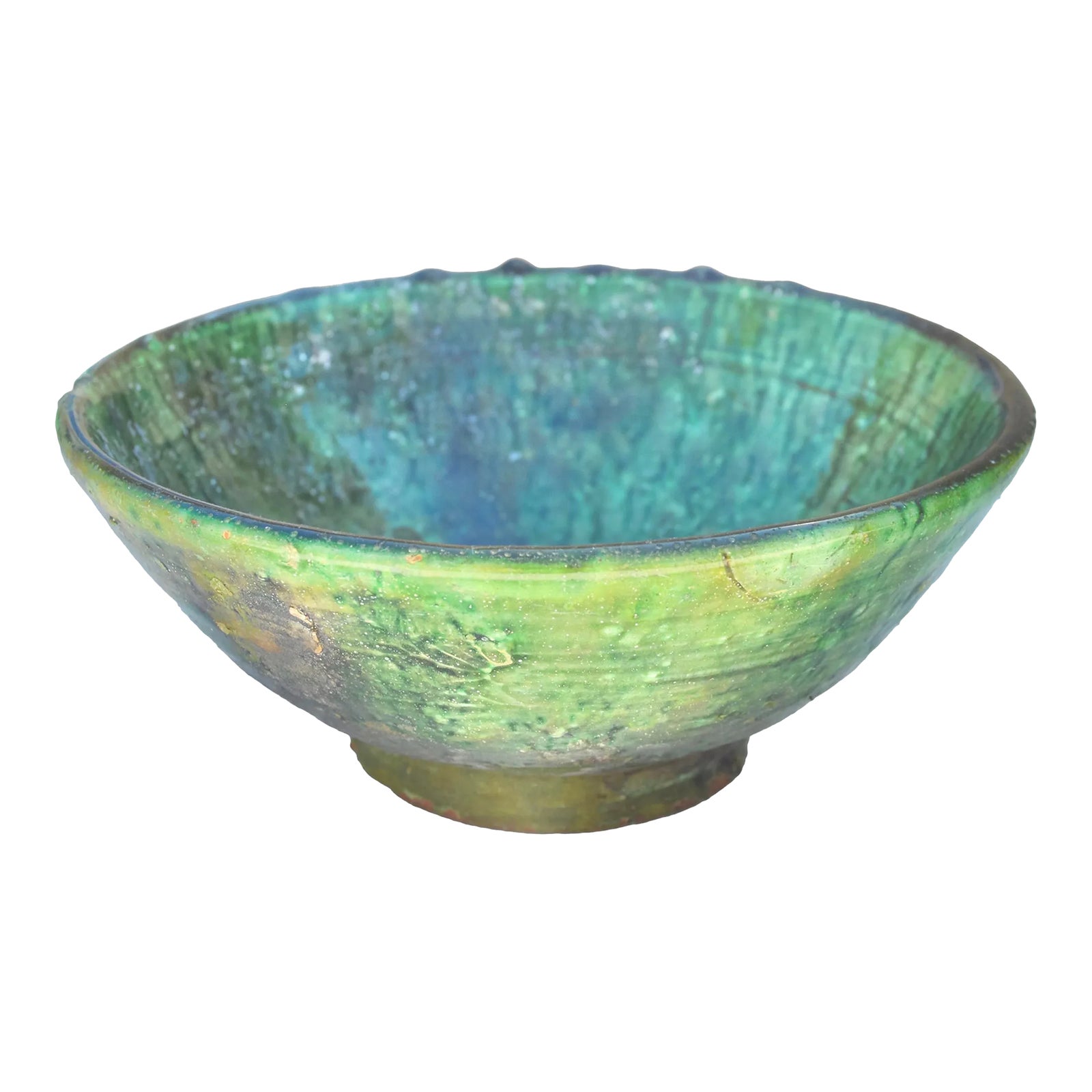 Antique Handmade Moroccan Green-Glazed Ceramic Bowl | Chairish