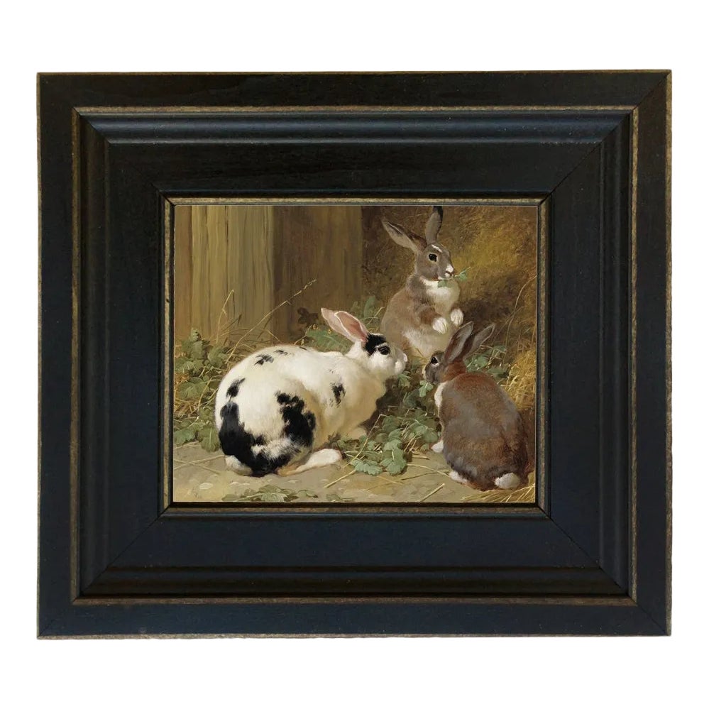 Early American Farmyard Rabbits Framed Oil Painting Print on Canvas in ...