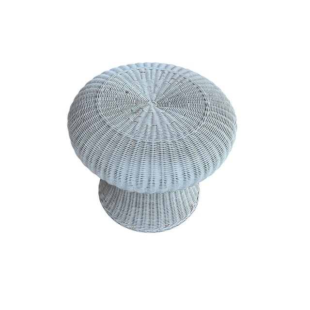 Vintage Wicker Ottoman Side Table | Chairish