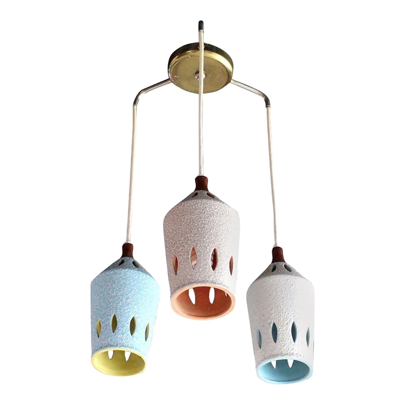 Triple Colored Glazed Pierced Pottery Ceramic Shades Pendant Light ...