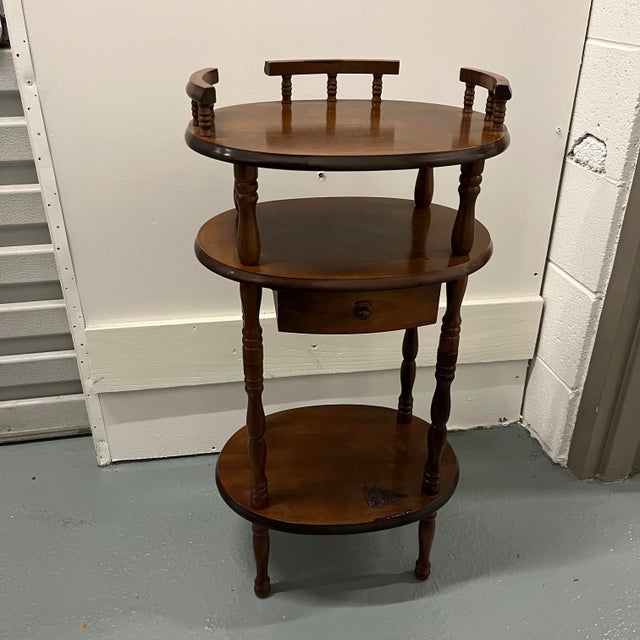 1980s Bombay Style 3-Tier Dark Wood Accent Table With Storage Drawer ...