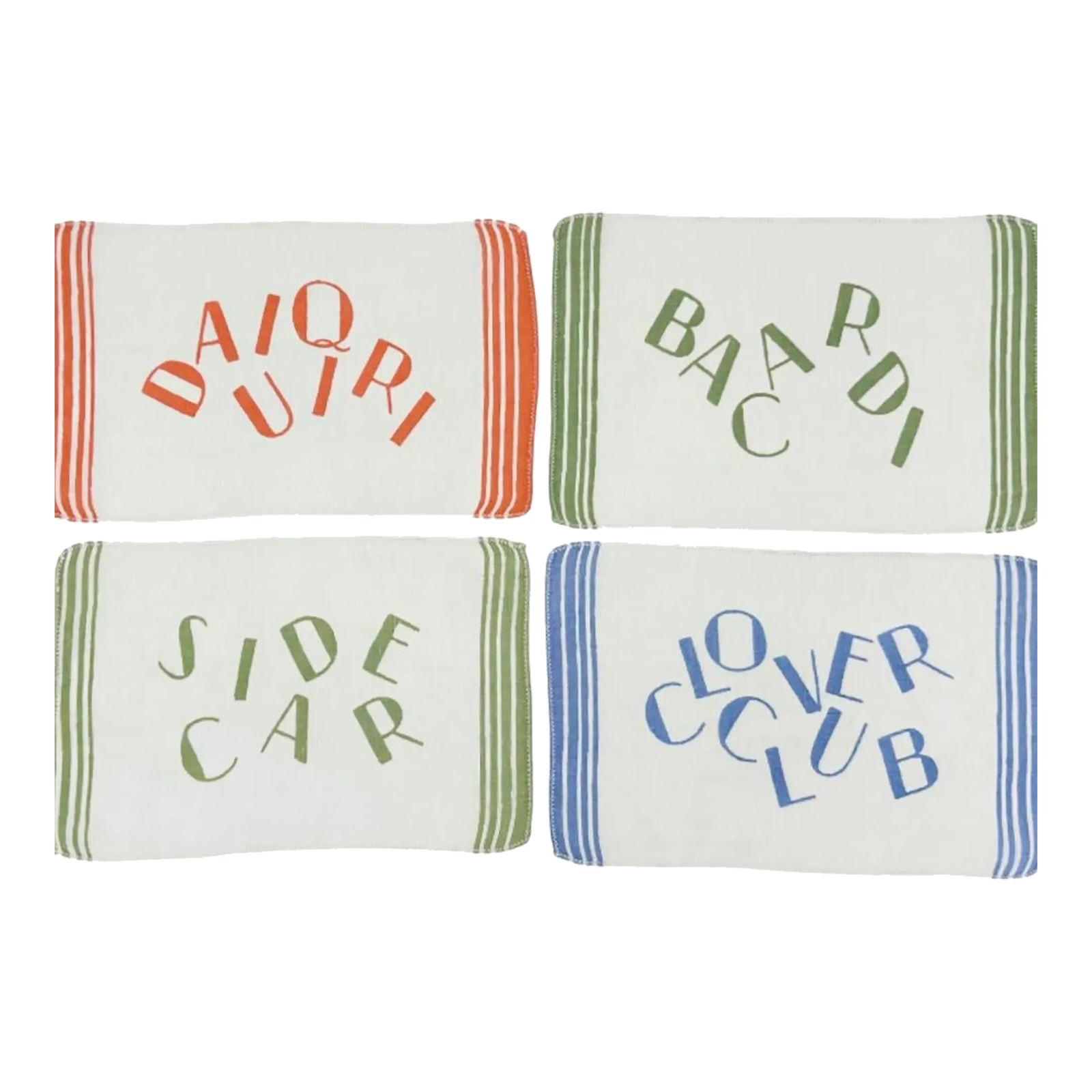 Vintage Set of 4 Cocktail Napkins Daiquiri, Bacardi, Side Car, Club Car ...