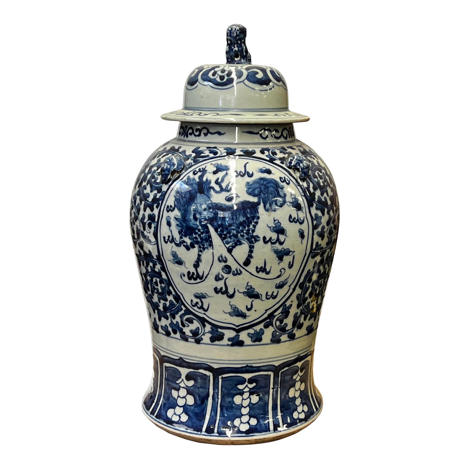 Chinese Blue & White Kirin Scenery Porcelain Large Temple General Jar ...