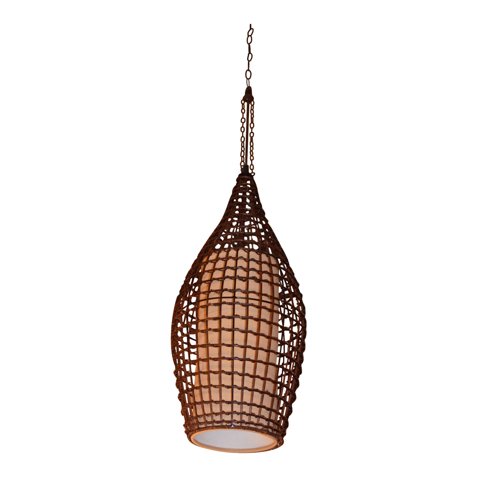 Mid Century Modern Basket Style Wicker Lanterns | Chairish