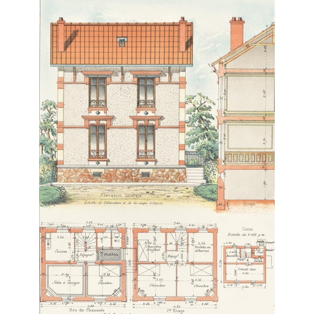 1900 French Country House Architectural Lithograph | Chairish