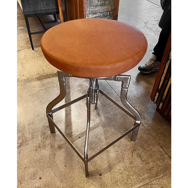 Chestnut Leather Adjustable Bar / Counter Stool | Chairish