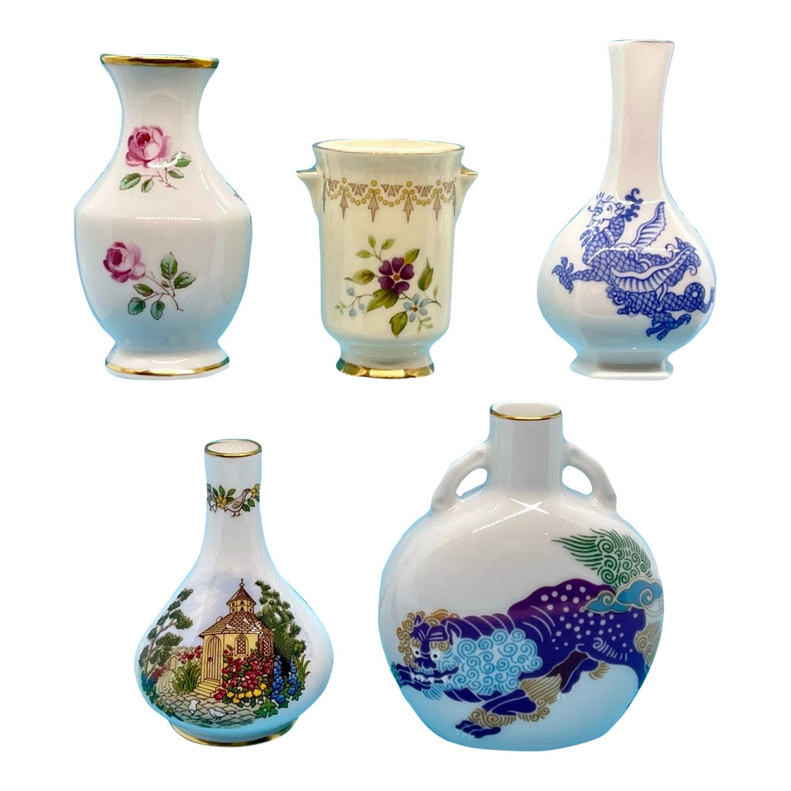 Vintage Ginon Minton Noritake Royal Worcester Bud Vases Set of 5 | Chairish