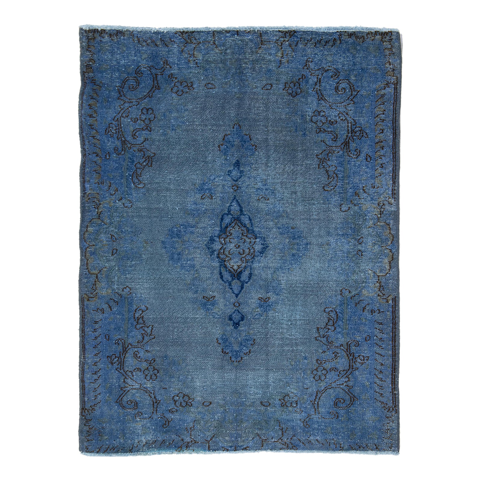 Blue Handmade Persian Overdyed Wool Rug With Medallion Motif | Chairish