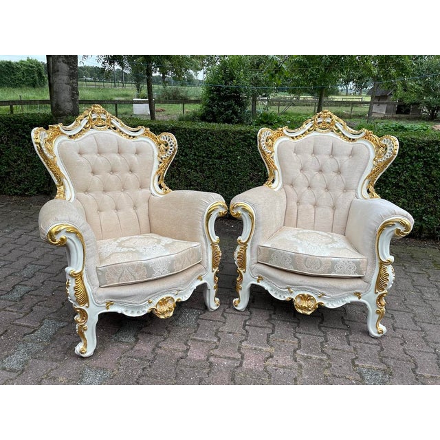 Vintage Pair of Italian Baroque Bergere Chairs in White Lacquered Beech ...