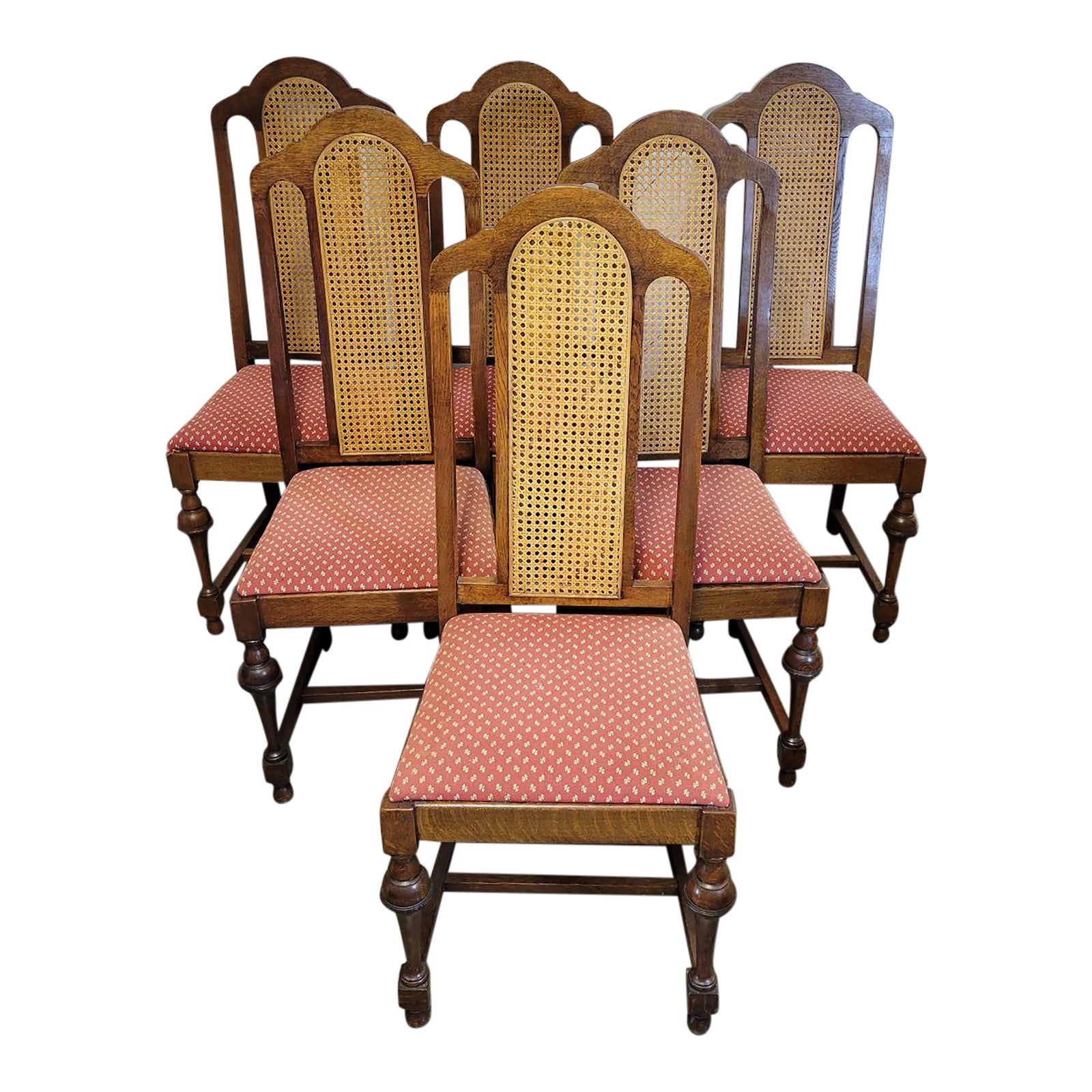 Set of 6 Antique Tuscan Style Cane Back Dining Chairs | Chairish