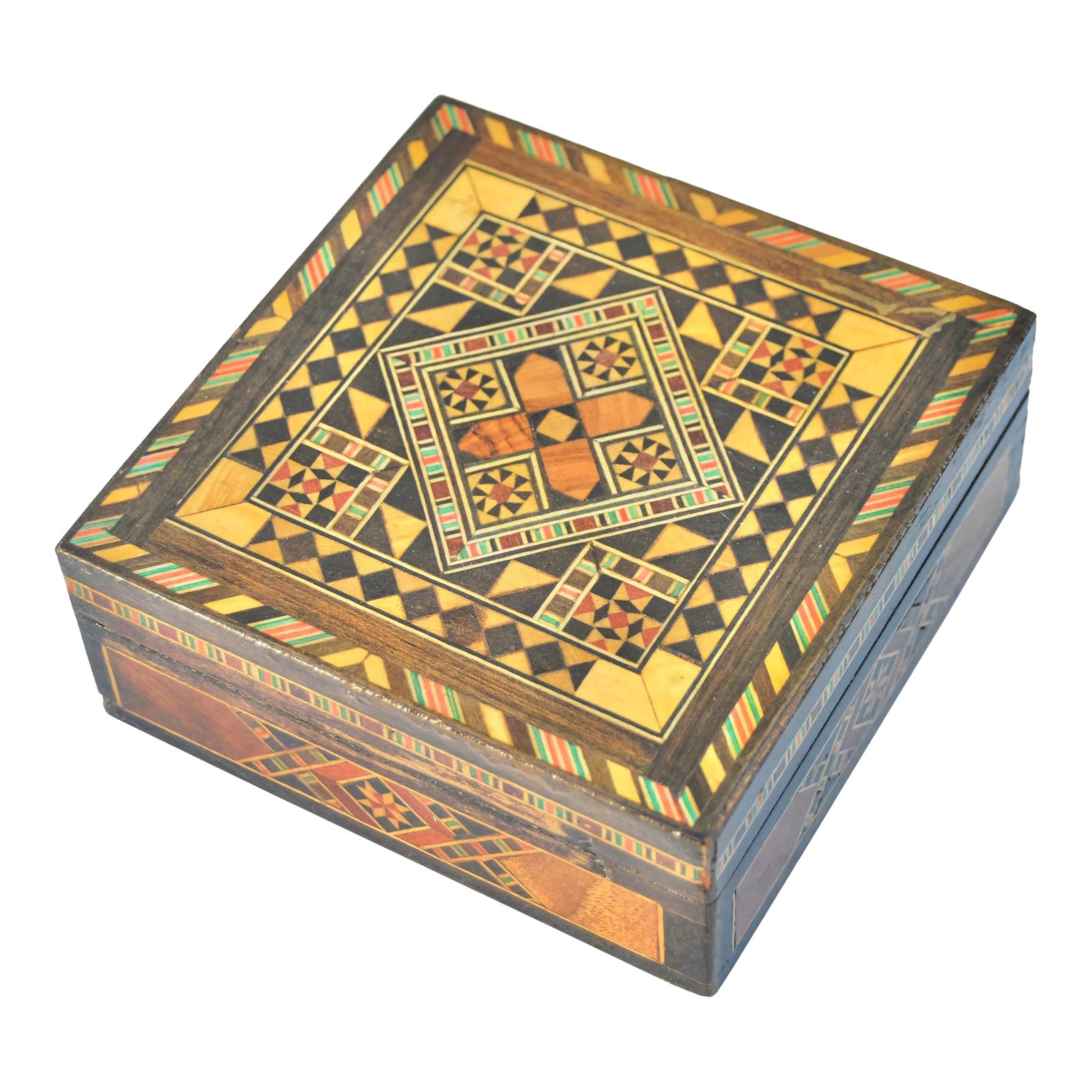 Vintage Syrian Colorful Damascene-Inlaid Art Box | Chairish