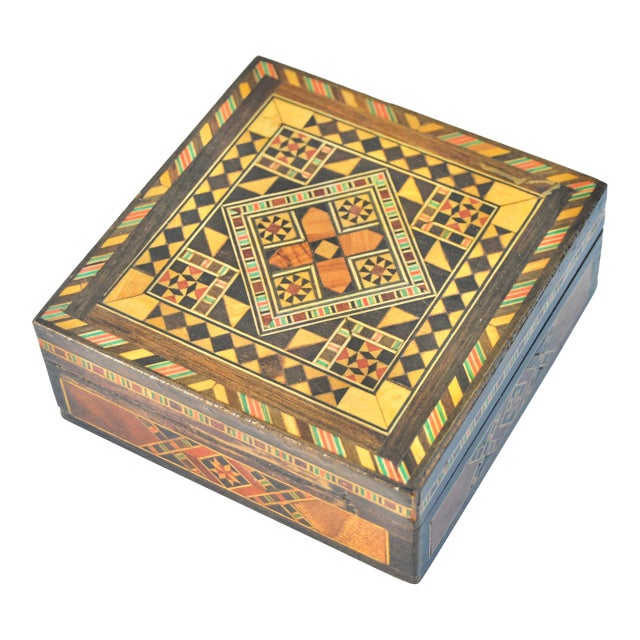 Vintage Syrian Colorful Damascene-Inlaid Art Box | Chairish