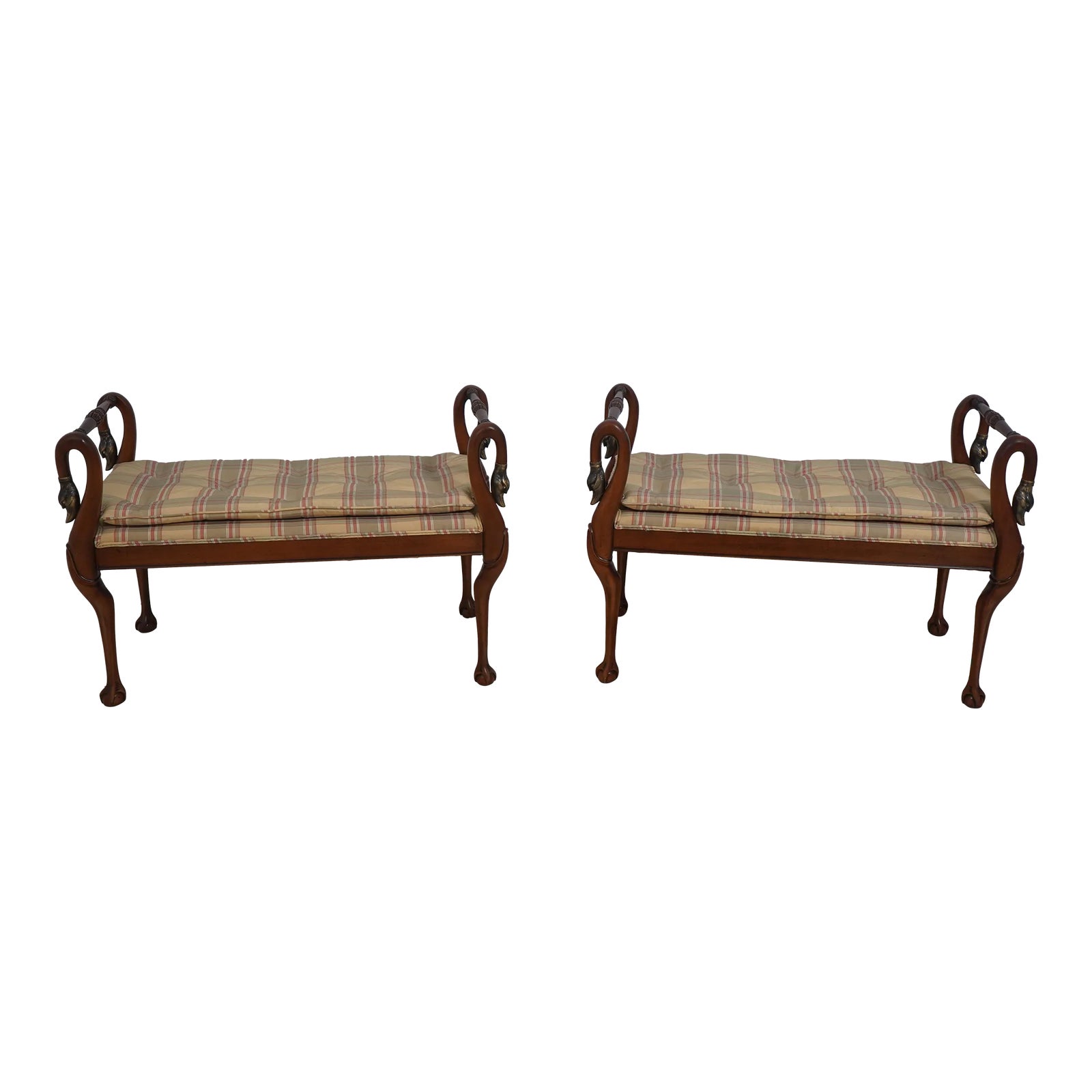 Pair Baker Regency Swan Arm Benches | Chairish