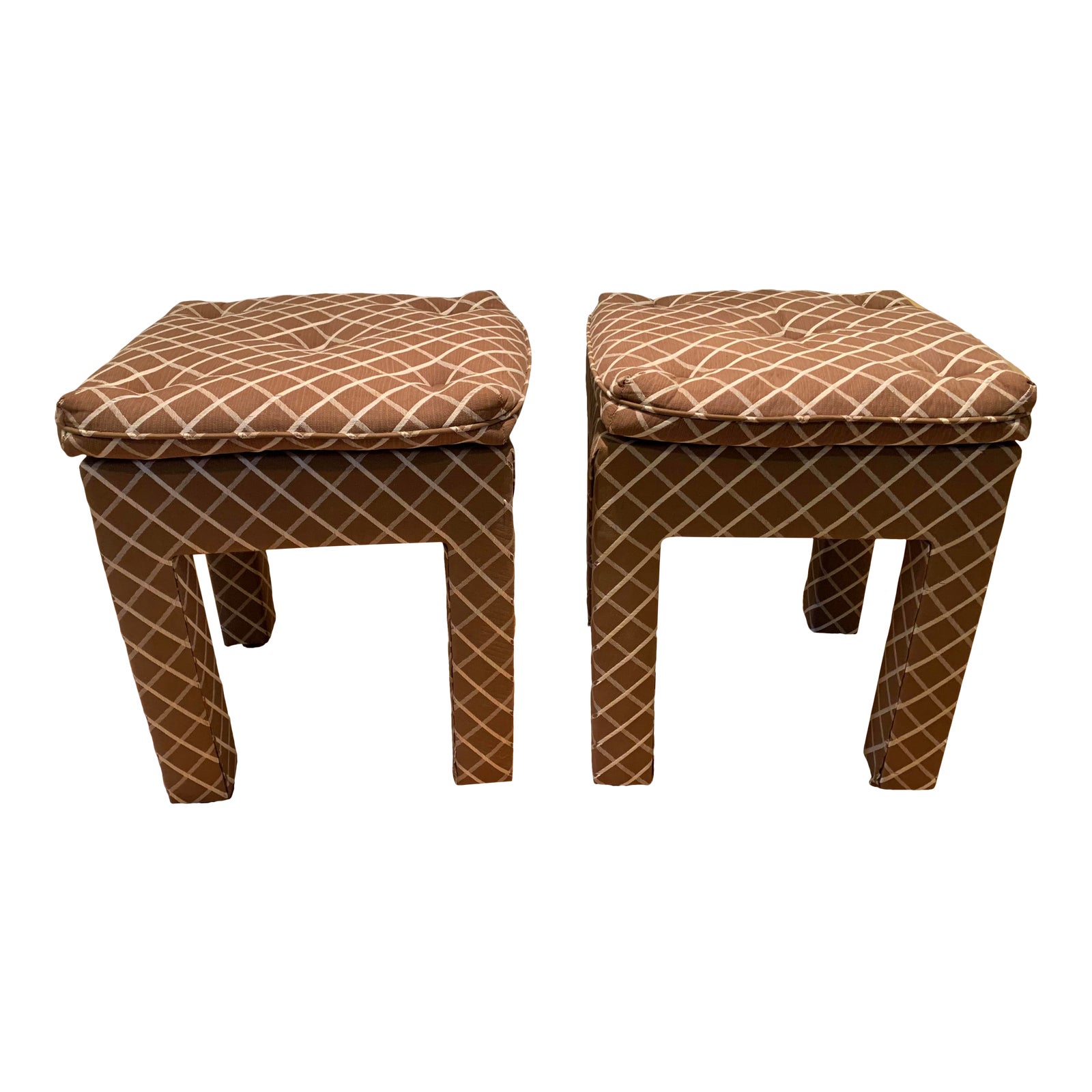 1960s Vintage Upholstered Parsons Stools - a Pair | Chairish