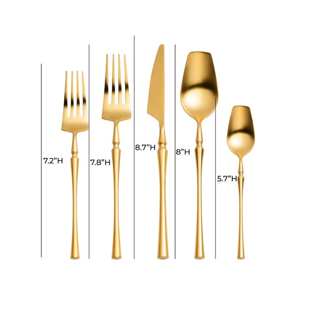 Millie Brushed Gold 5-Piece Flatware Set, Service for One | Chairish