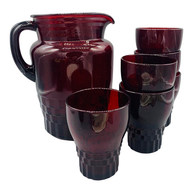 1940s Anchor Hocking Royal Windsor Ruby Pitcher - 7 Piece Set | Chairish