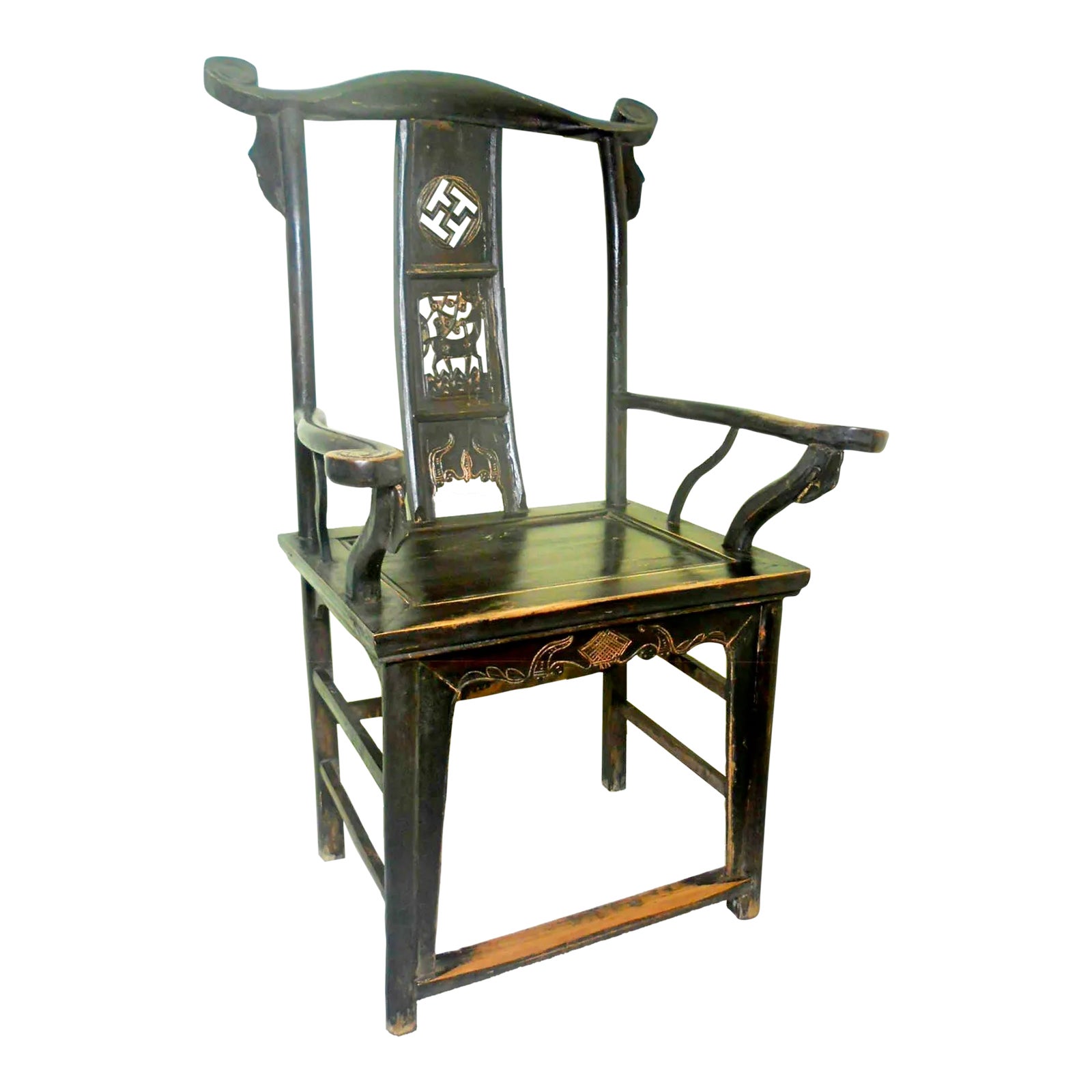Antique Chinese High Back Arm Chair, Circa 1800-1849 | Chairish