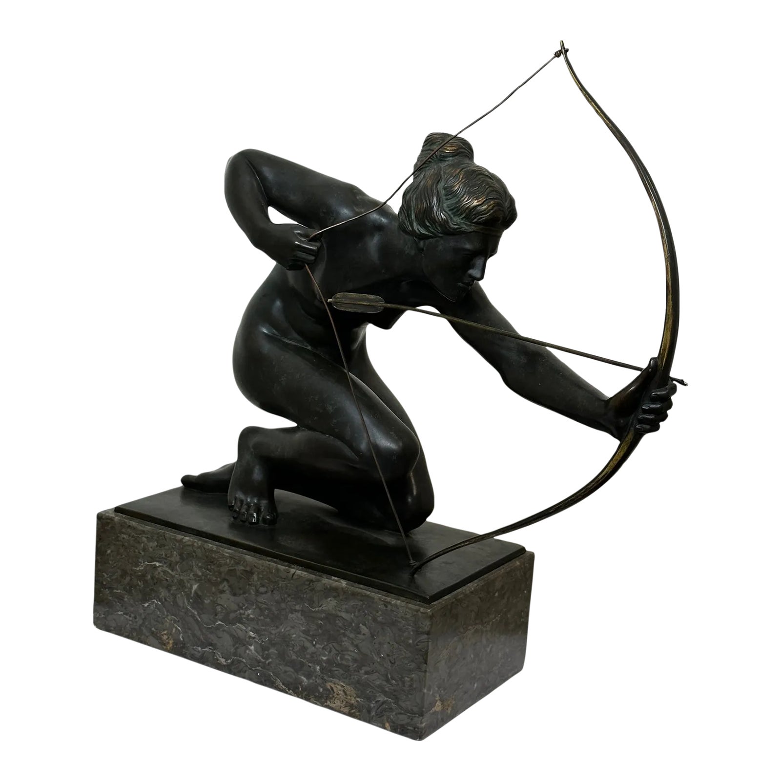 Art Deco Bronze Diana Mythology Goddess Holding Bow & Arrow Signed R ...