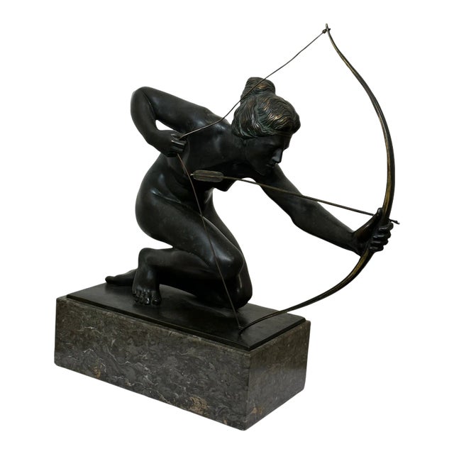 Art Deco Bronze Diana Mythology Goddess Holding Bow & Arrow Signed R ...
