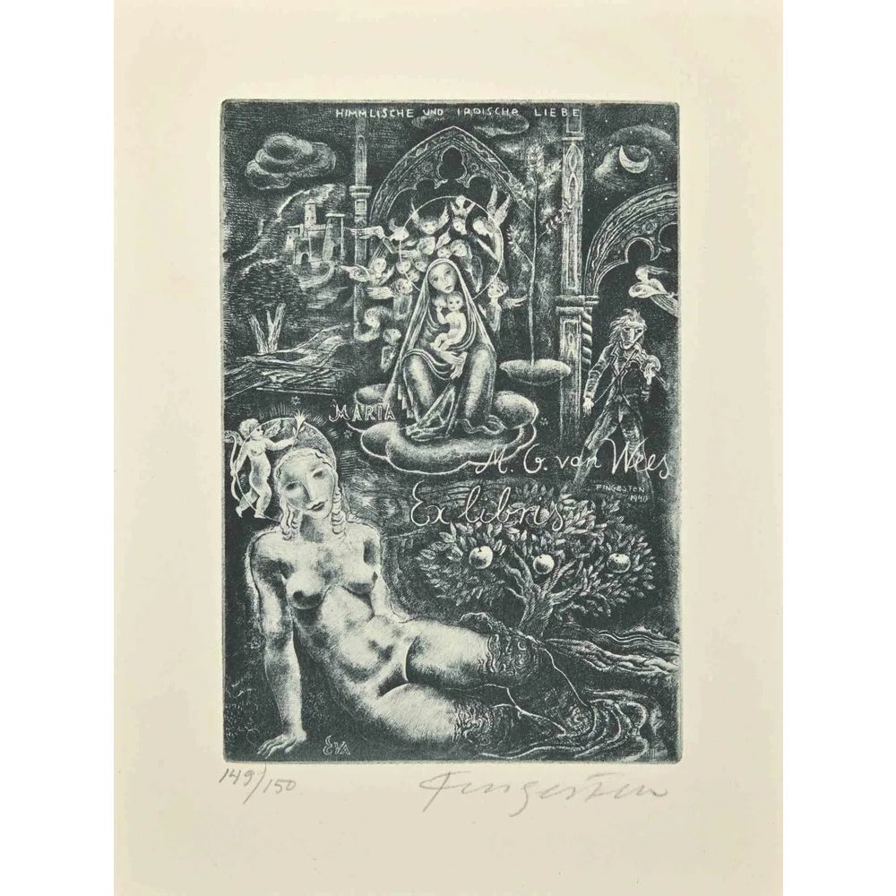 Michel Fingesten, Ex Libris M.G. Van Wees, Etching, 1930s | Chairish