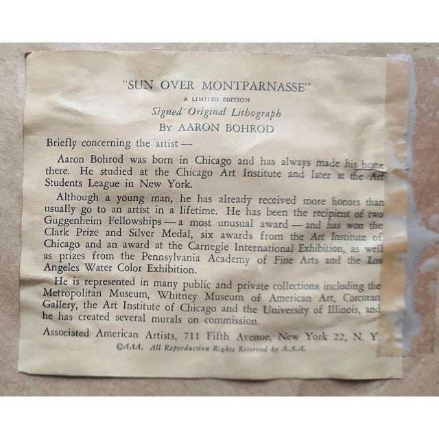 Aaron Bohrod “Sun Over Montparnasse” Signed Lithograph, 1947 | Chairish