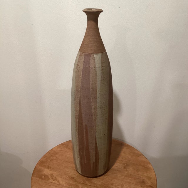 Cecil Strawn Mid Century Modern Pottery Stoneware Long Neck Vase | Chairish