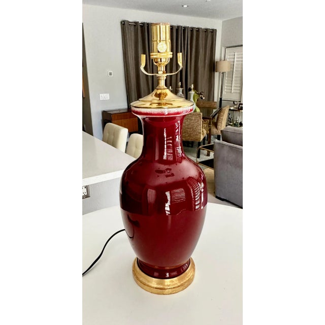 Single Chinese Sang De Boeuf Flambé Oxblood Porcelain Table Lamp | Chairish