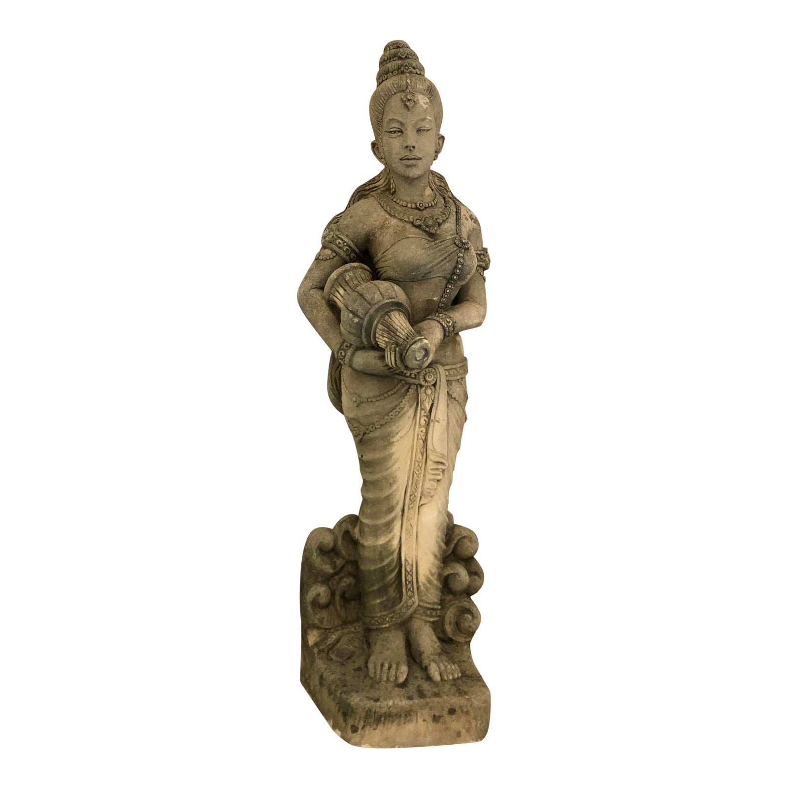 Vintage Concrete Oriental Standing Woman Statue, 1970's | Chairish