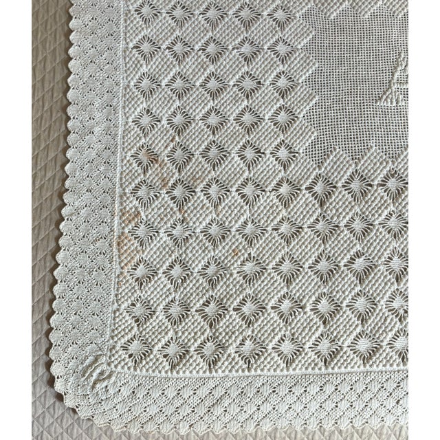 Vintage 30" Sq Hand Made Crocheted Pram Cover With Center Monogram Ca ...